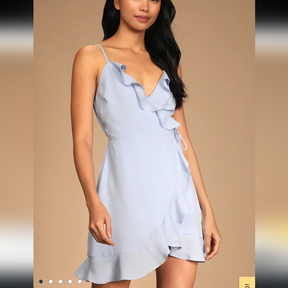 Lulus | Dresses | Nwt Lulus Easy Romance Light Blue Ruffled Wrap Mini ...